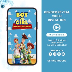 Toy Story Gender Reveal Video Invitation, Gender Reveal Movie Party ...