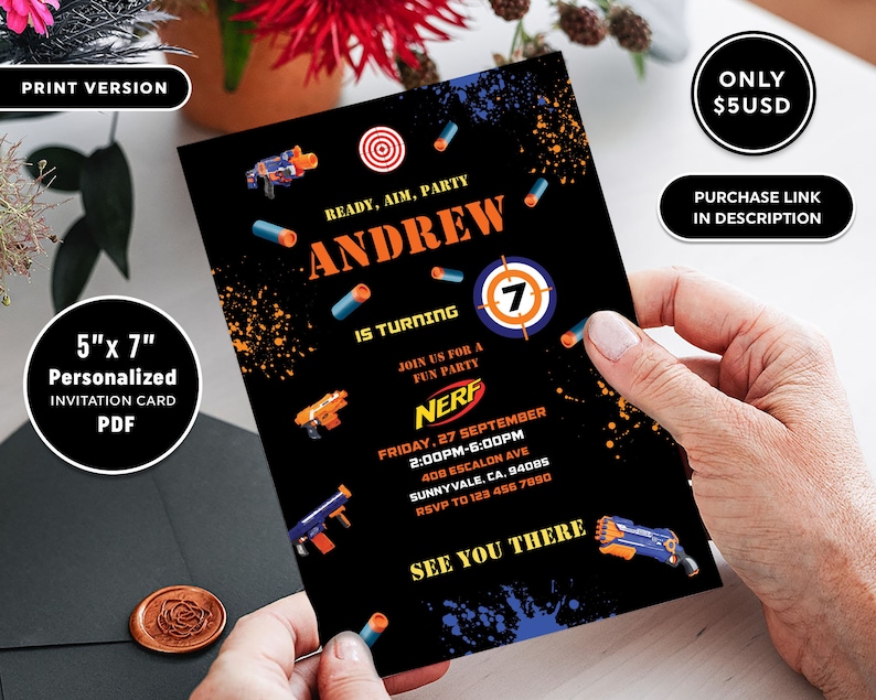 Dart Gun Invitation Dart Gun Birthday Invitation Dart Gun - Etsy