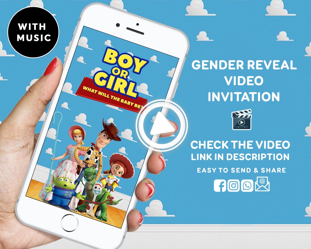 Toy Story Gender Reveal Video Invitation, Gender Reveal Movie Party ...