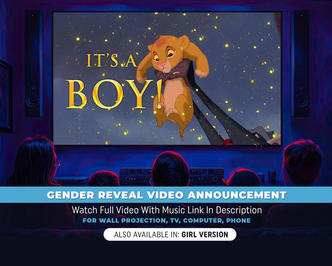 Gender Reveal Movie, Gender Reveal Video Announcement, Lion King Boy or ...