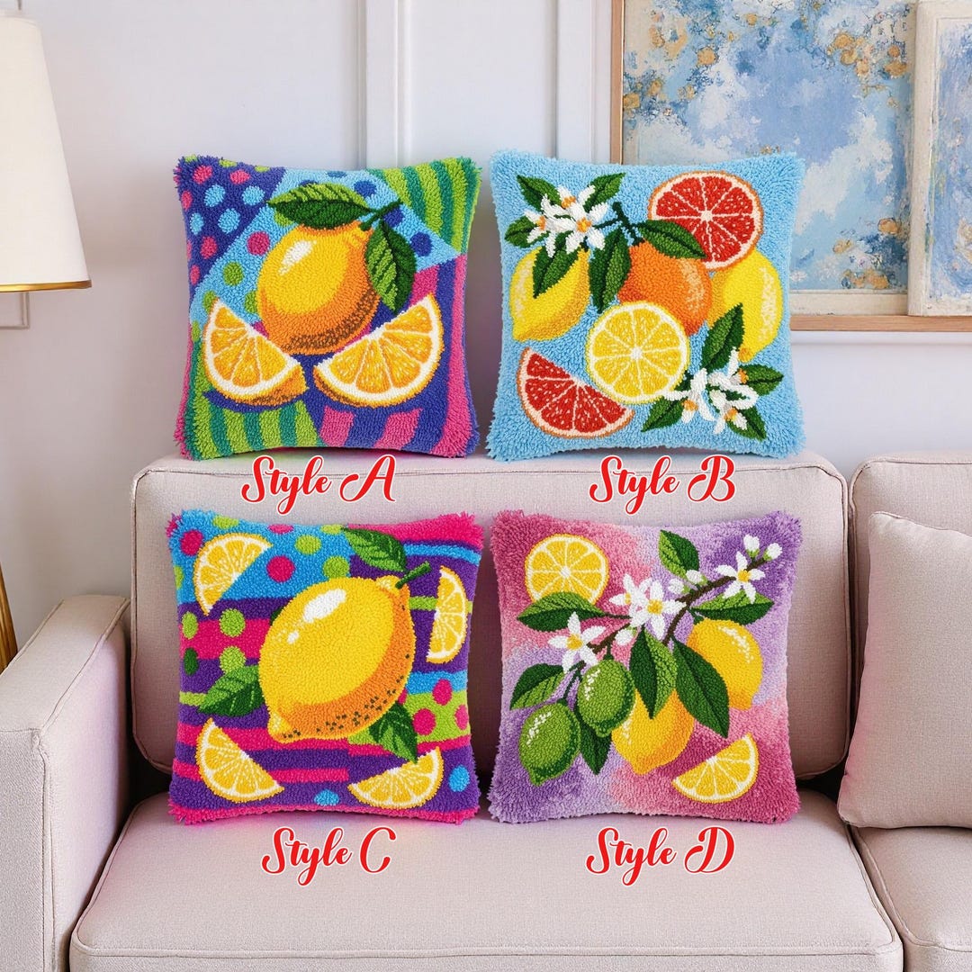 Fresh Lemon Latch Hook Kit Summer Citrus Fruit Pillow Cover Kitchen ...