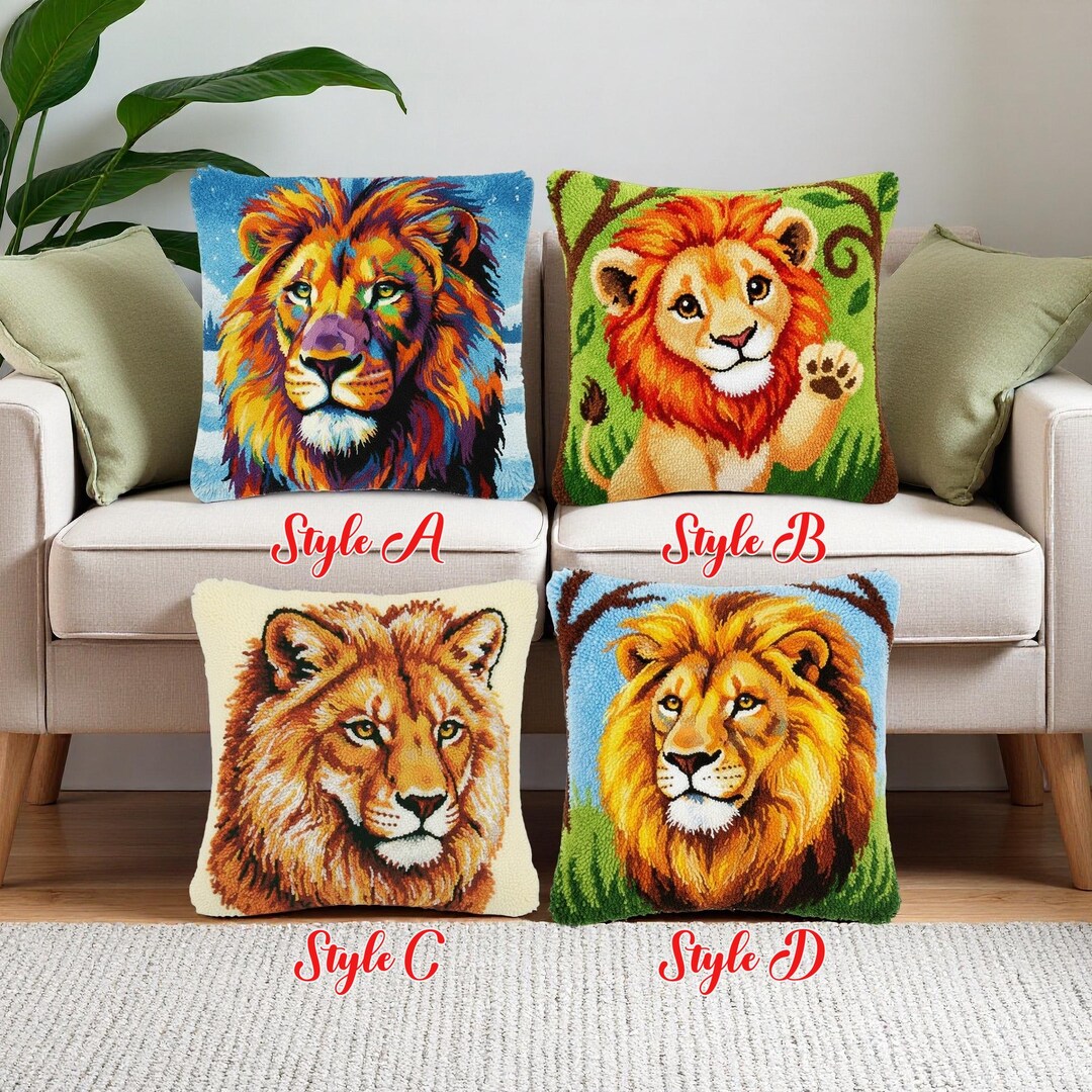 Wild Lion Latch Hook Cushion Kit Safari Animal Rug Making Set DIY - Etsy