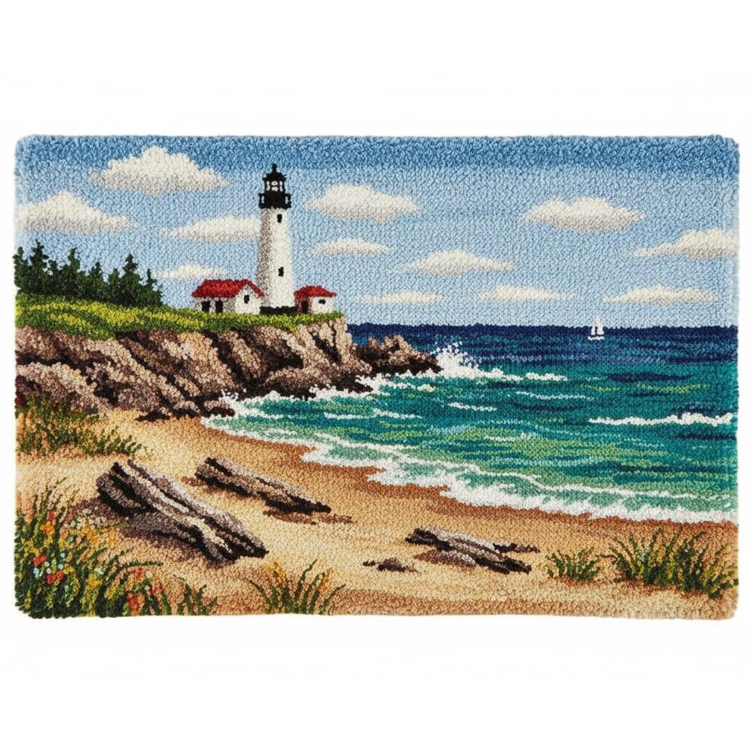 Coastal Lighthouse Latch Hook Kits DIY Rug Making Kit Pre-printed ...