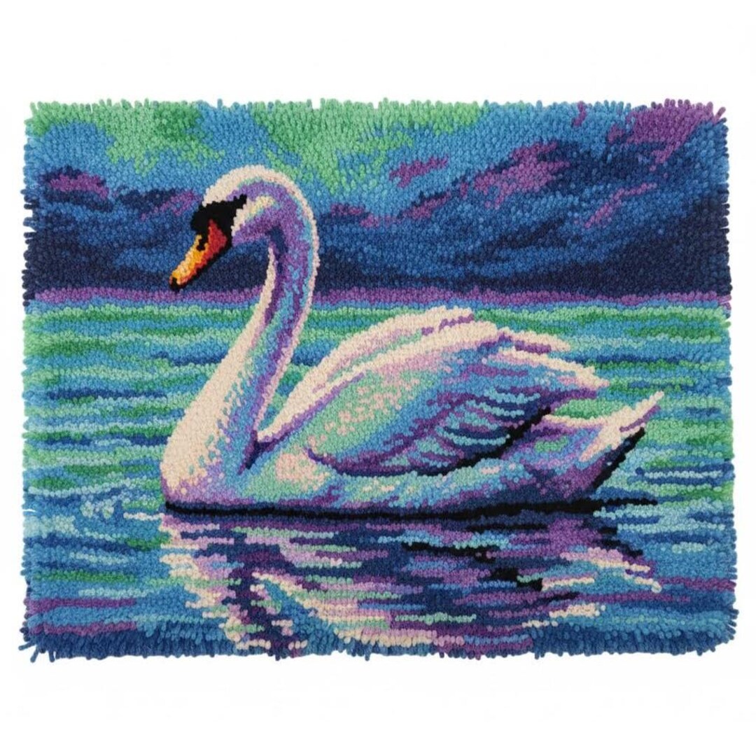 Swan Lake Reflection Latch Hook Kits DIY Rug Making Kit Pre-printed ...