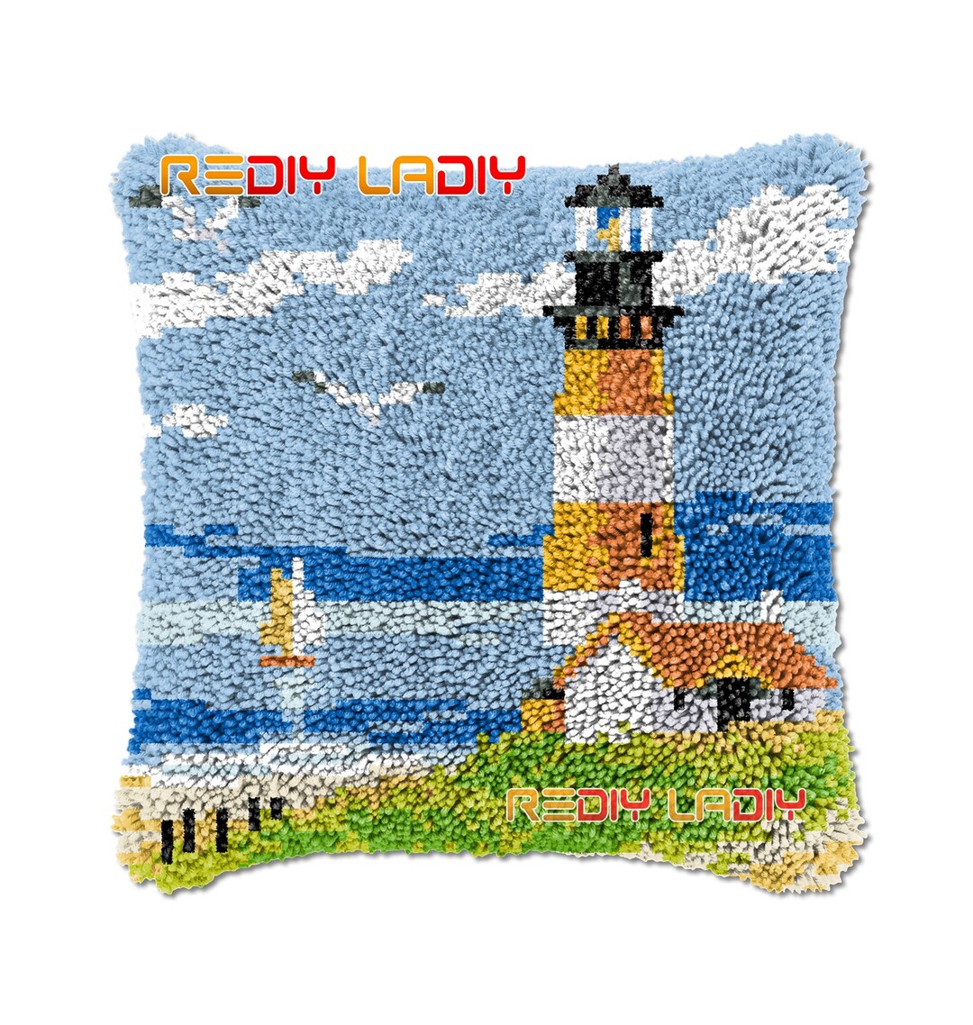Latch Hook Cushion Lighthouse Scenery DIY Needlepoint Kits Chunky ...
