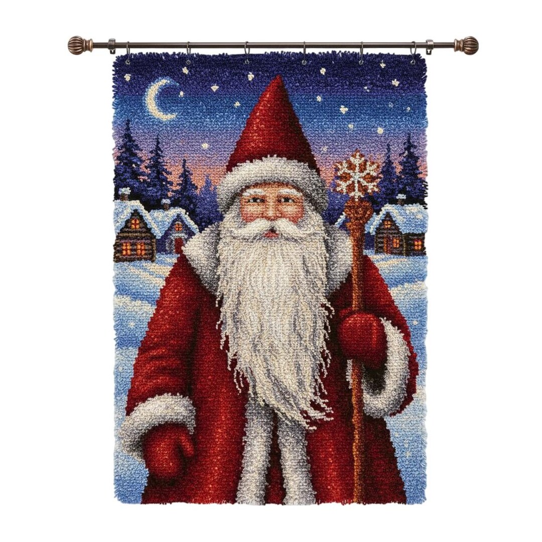 Santa Village Latch Hook Kits DIY Rug Making Kit Pre-printed Canvas ...