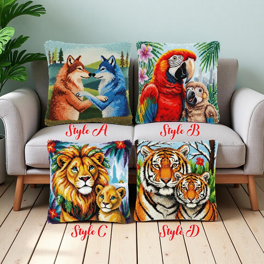 Lion and Cub Latch Hook Pillow Kit Safari Animal Cushion Case Jungle - Etsy
