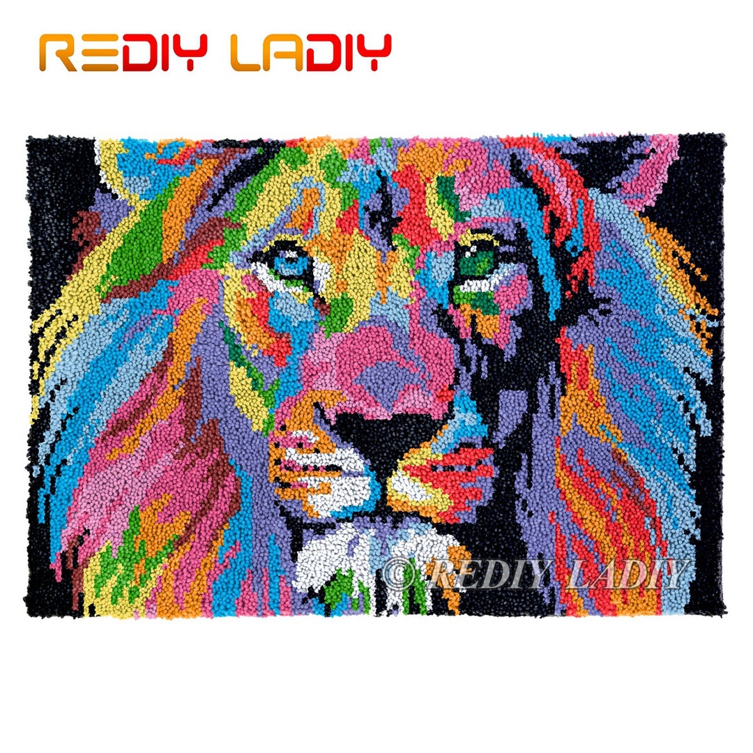 Lion Latch Hook Rug Kit: Rainbow Chunky Yarn DIY Carpet (85x58cm) - Etsy