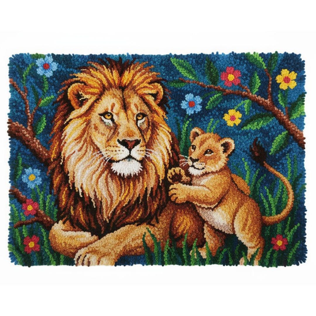 Lion & Cub Latch Hook Kits DIY Rug Making Kit Pre-printed Canvas ...