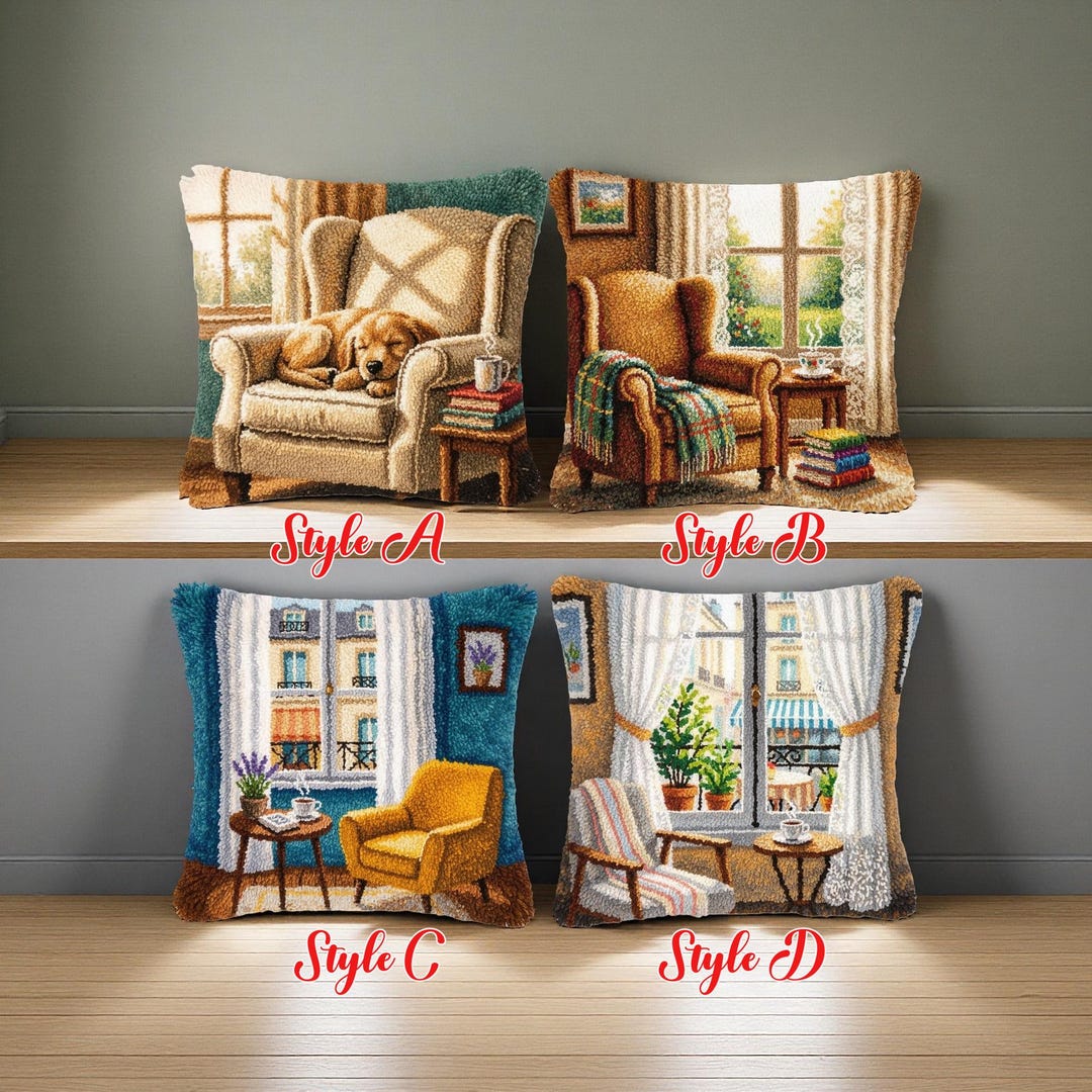 Reading Nook Latch Hook Kit Armchair Book Pattern Pillow Cover Craft - Etsy