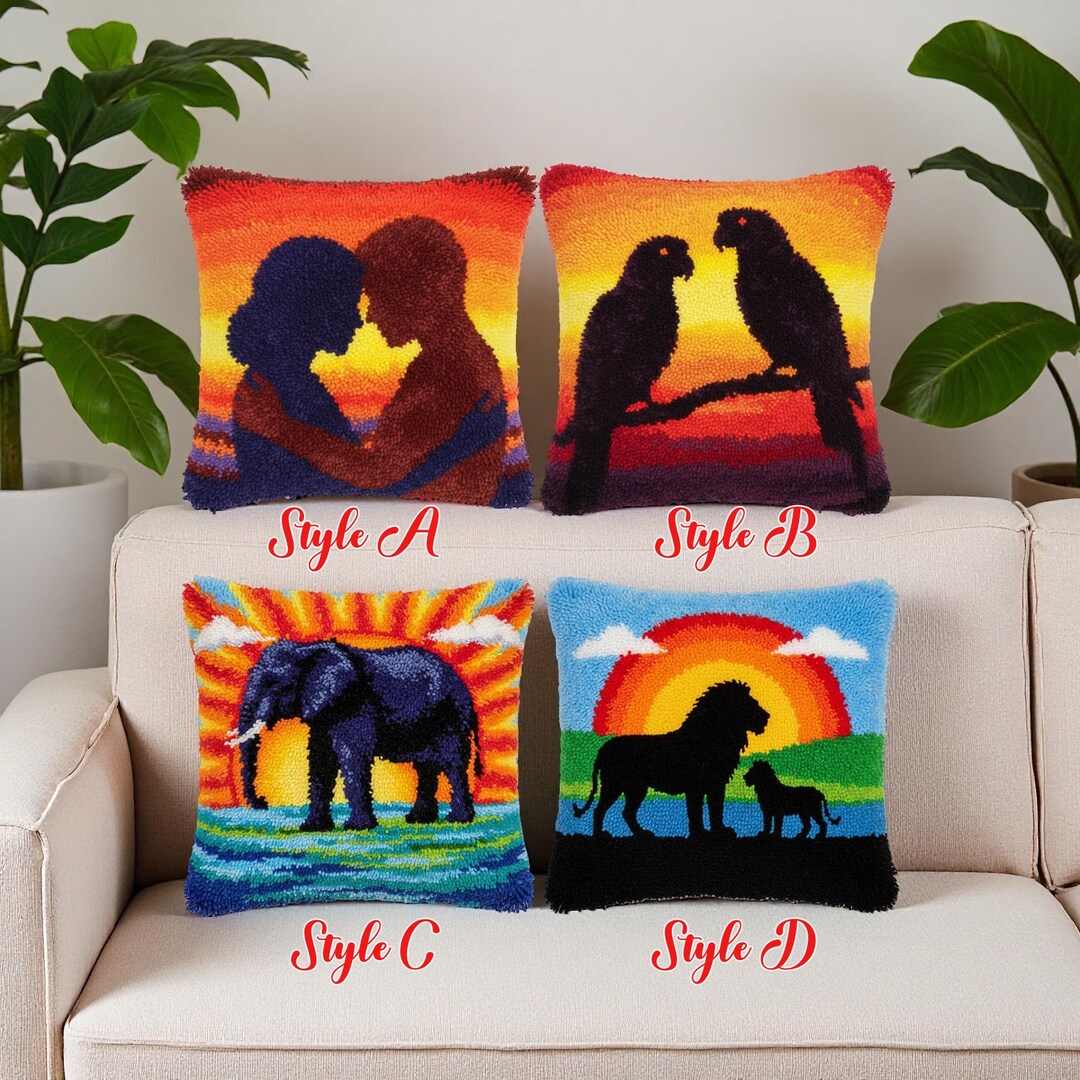 Sunset Silhouette Latch Hook Kit Romantic Couple Pattern Pillow Cover ...