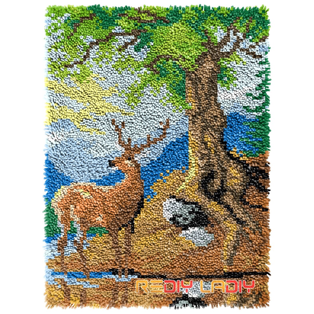 Deer Latch Hook Rug Kit: Chunky Yarn DIY Carpet, Seat Cushion (25.2x18 ...