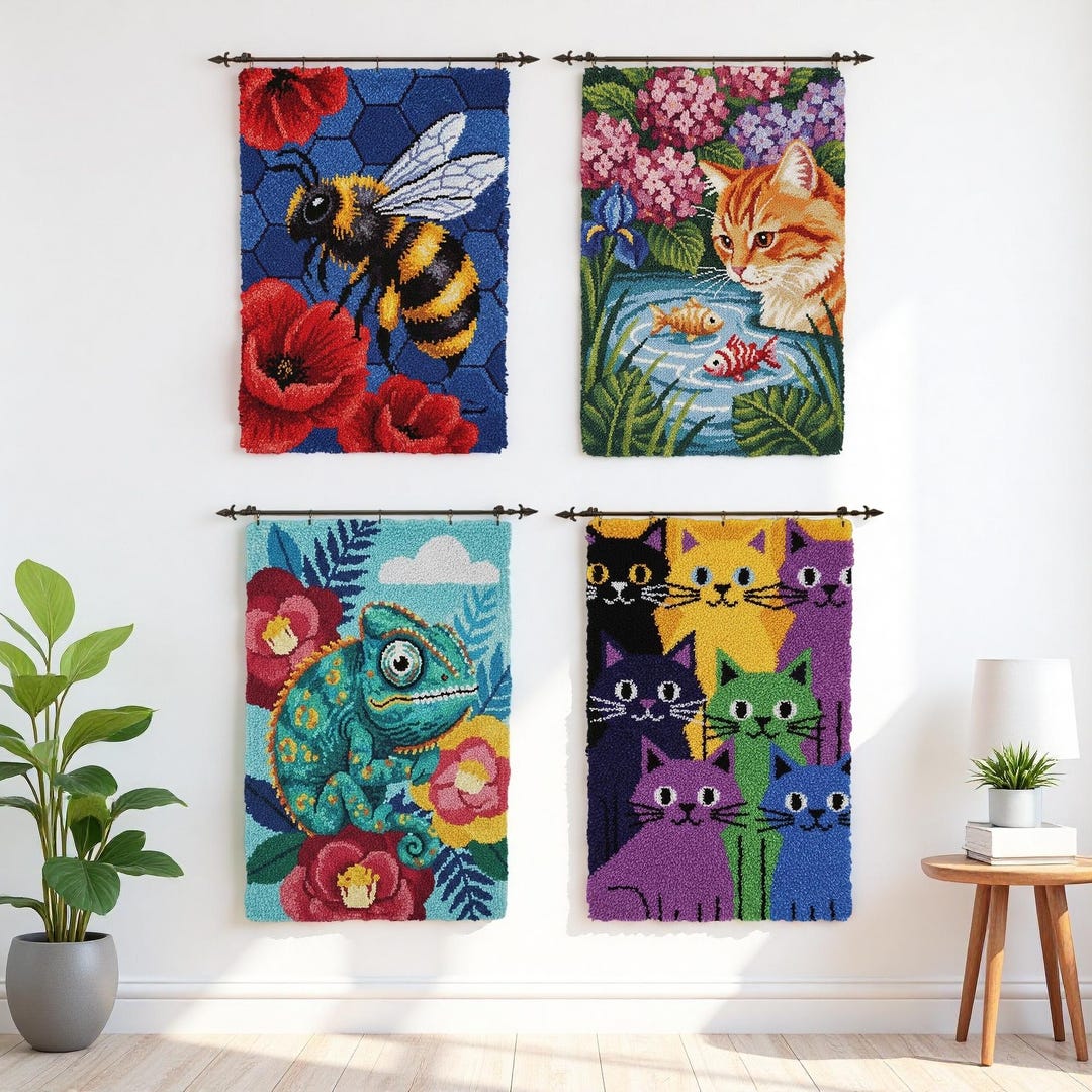 Colorful Animal Latch Hook Kit Adult Cat Bee Flower Rug Making Craft - Etsy