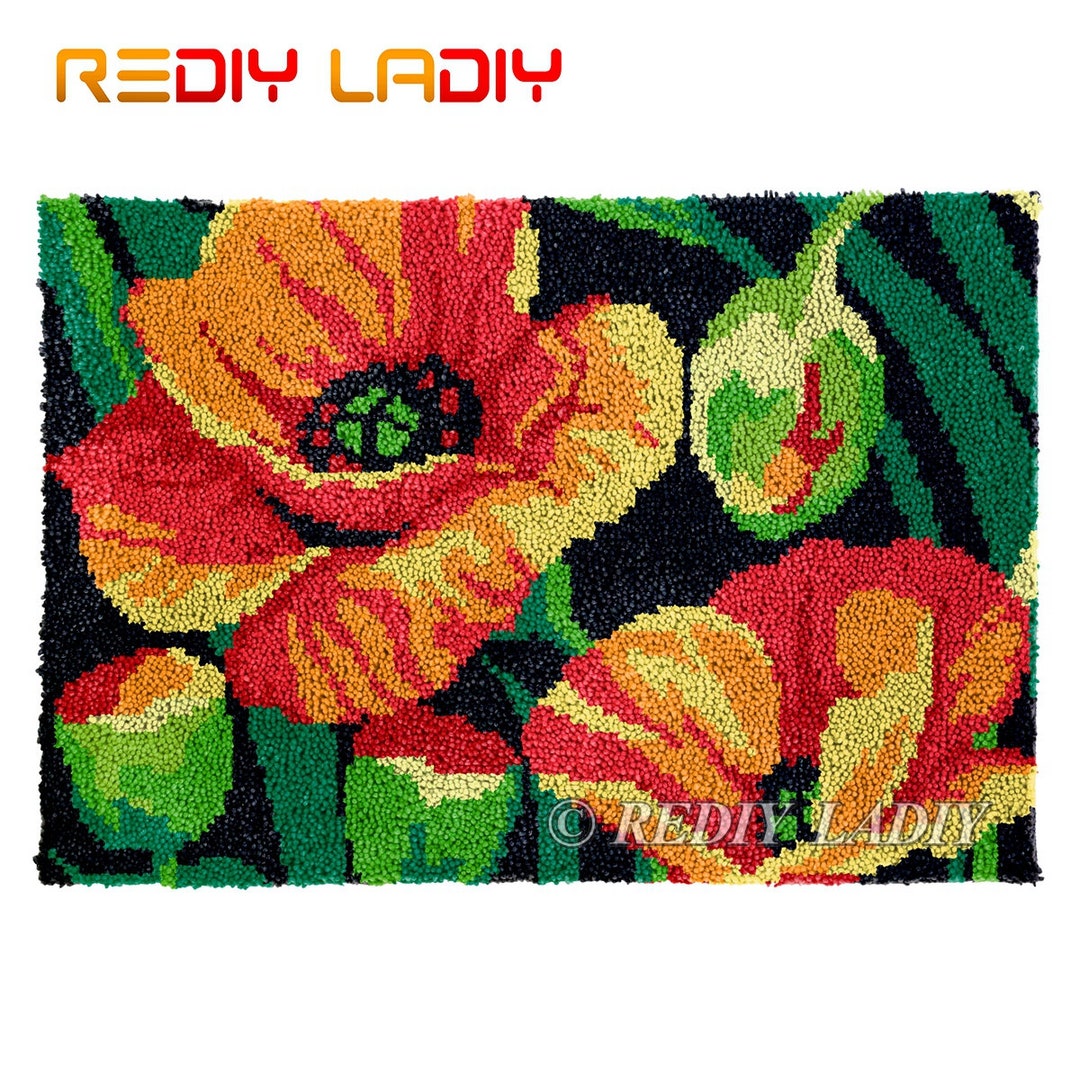 Red Poppies Latch Hook Rug Kit, Chunky Yarn DIY Tapestry (85x57cm) - Etsy