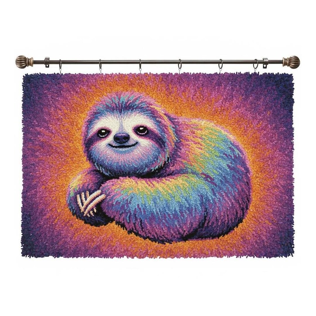 Rainbow Sloth Latch Hook Kits DIY Rug Making Kit Pre-printed Canvas ...