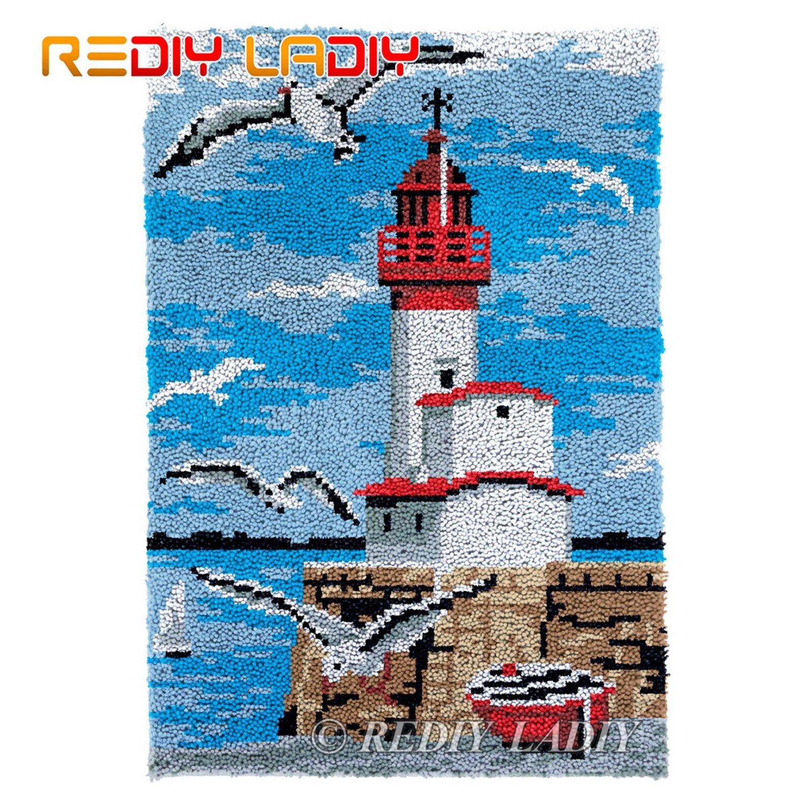 Latch Hook Rug Lighthouse Chunky Yarn Tapestry Kits DIY Carpet Rug ...