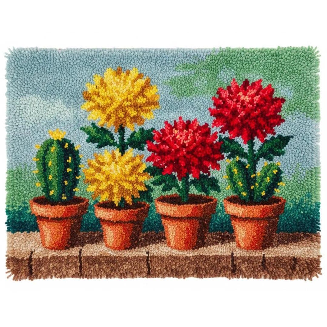 Potted Plants Latch Hook Kits DIY Rug Making Kit Pre-printed Canvas ...