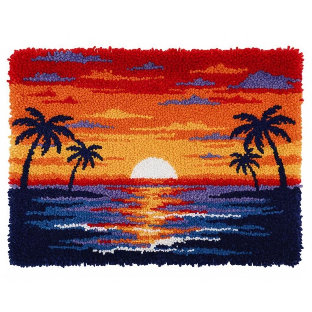 Palm Tree Sunset Latch Hook Kits DIY Rug Making Kit Pre-printed Canvas ...