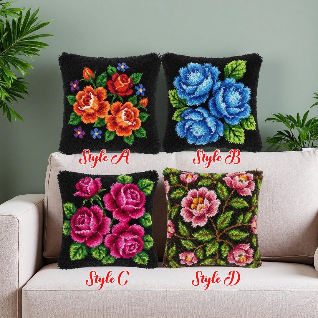 Romantic Floral Latch Hook Cushion Kit Rose Bouquet Rug Making Set - Etsy
