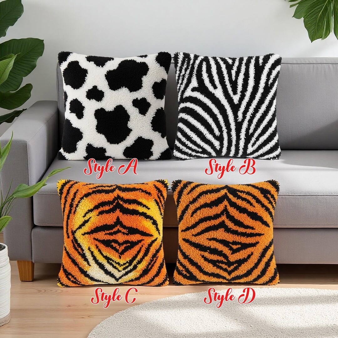 Animal Print Latch Hook Kit Cow Skin Pillow Cover Zebra Tiger Stripe - Etsy