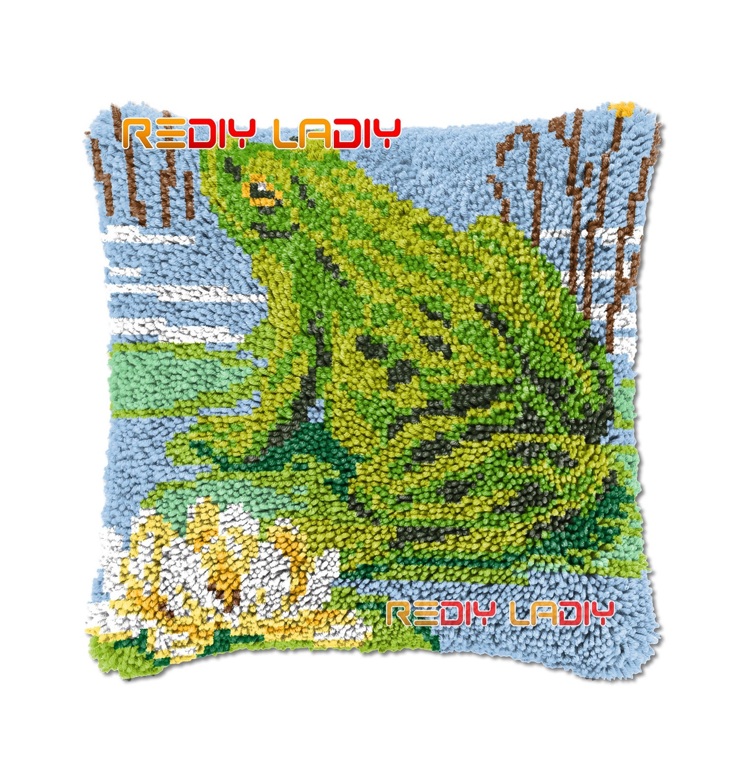 Latch Hook Cushion Green Frog DIY Needlepoint Kits Chunky - Etsy