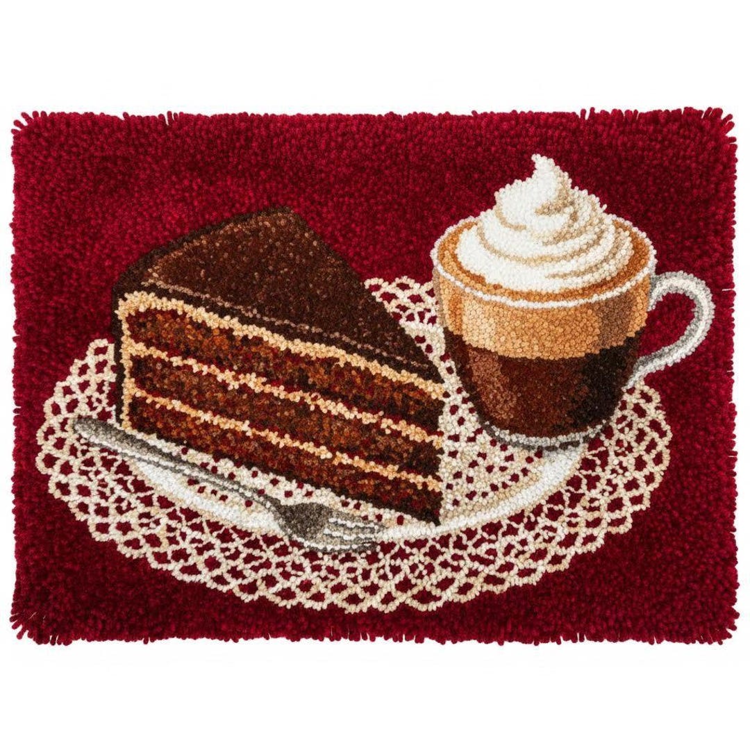 Chocolate Cake & Coffee Latch Hook Kits DIY Rug Making Kit Pre-printed ...