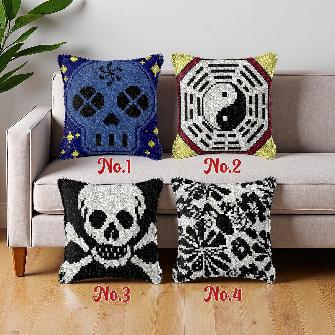 Latch Hook Pillow Kit: Skull Tai Ji Design (43x43cm) - Etsy