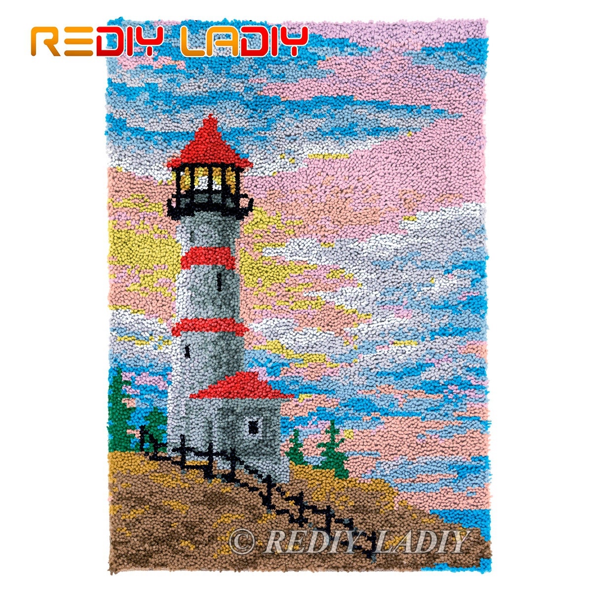 Latch Hook Rug Lighthouse Chunky Yarn Tapestry Kits DIY Carpet Rug ...