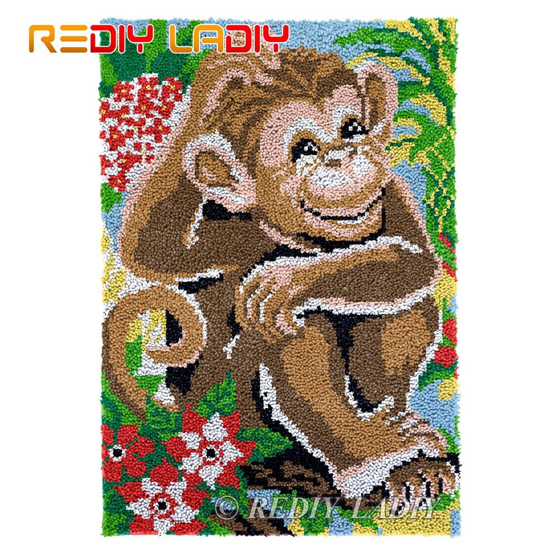 Monkey Latch Hook Rug Kit, Chunky Yarn Needlework - Etsy