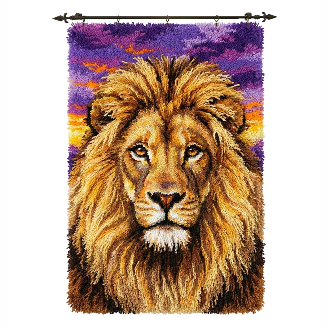 Sunset Lion Face Latch Hook Rug Kit Easy DIY Yarn Craft Wall Hanging - Etsy