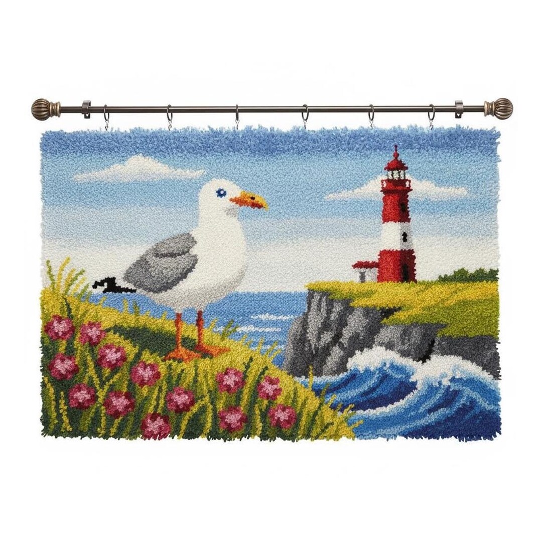 Seaside Lighthouse Latch Hook Kits DIY Rug Making Kit Pre-printed ...
