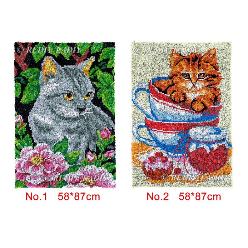 Kitten Latch Hook Rug Kit: Chunky Yarn DIY Tapestry - Etsy