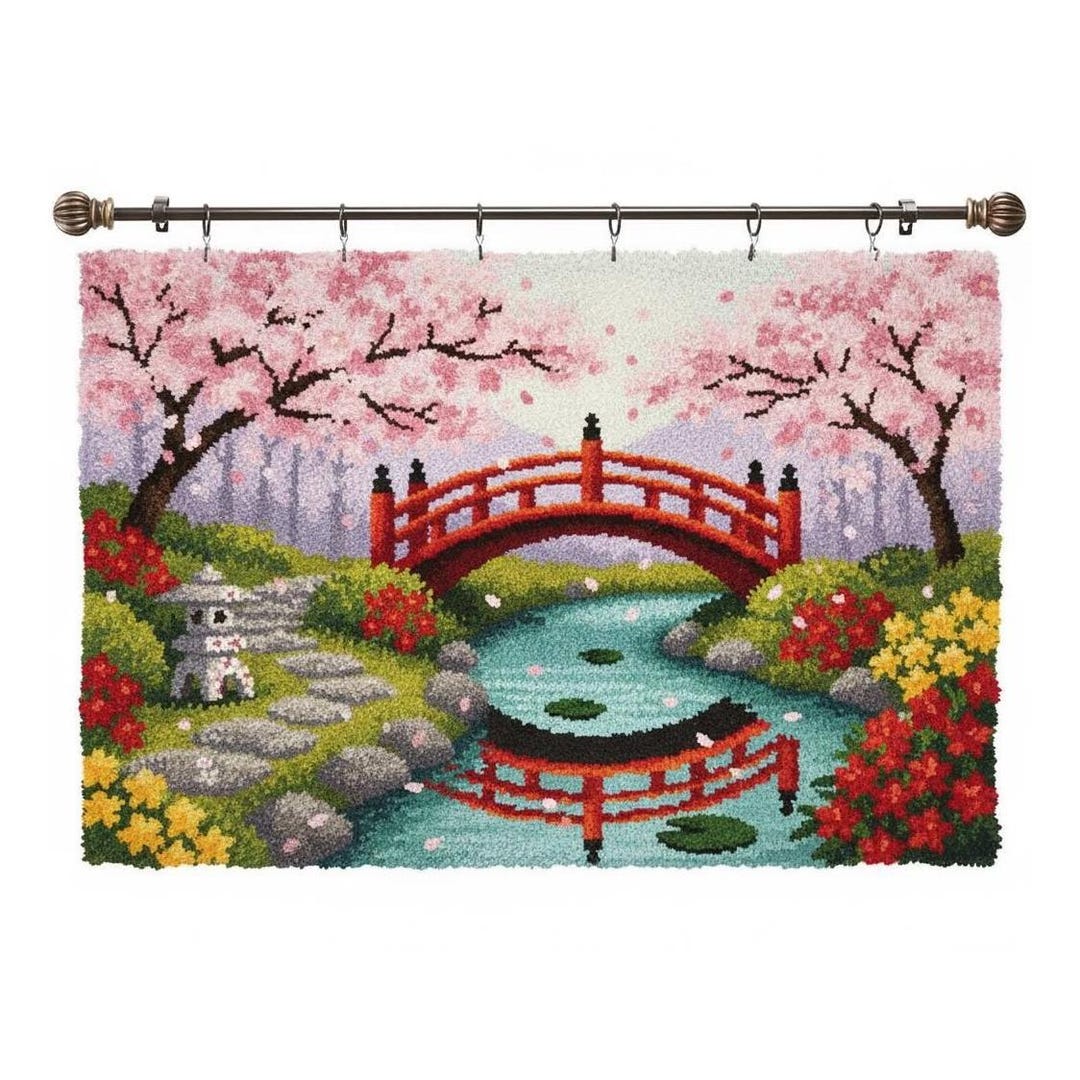 Cherry Blossom Stream Latch Hook Kits DIY Rug Making Kit Pre-printed ...