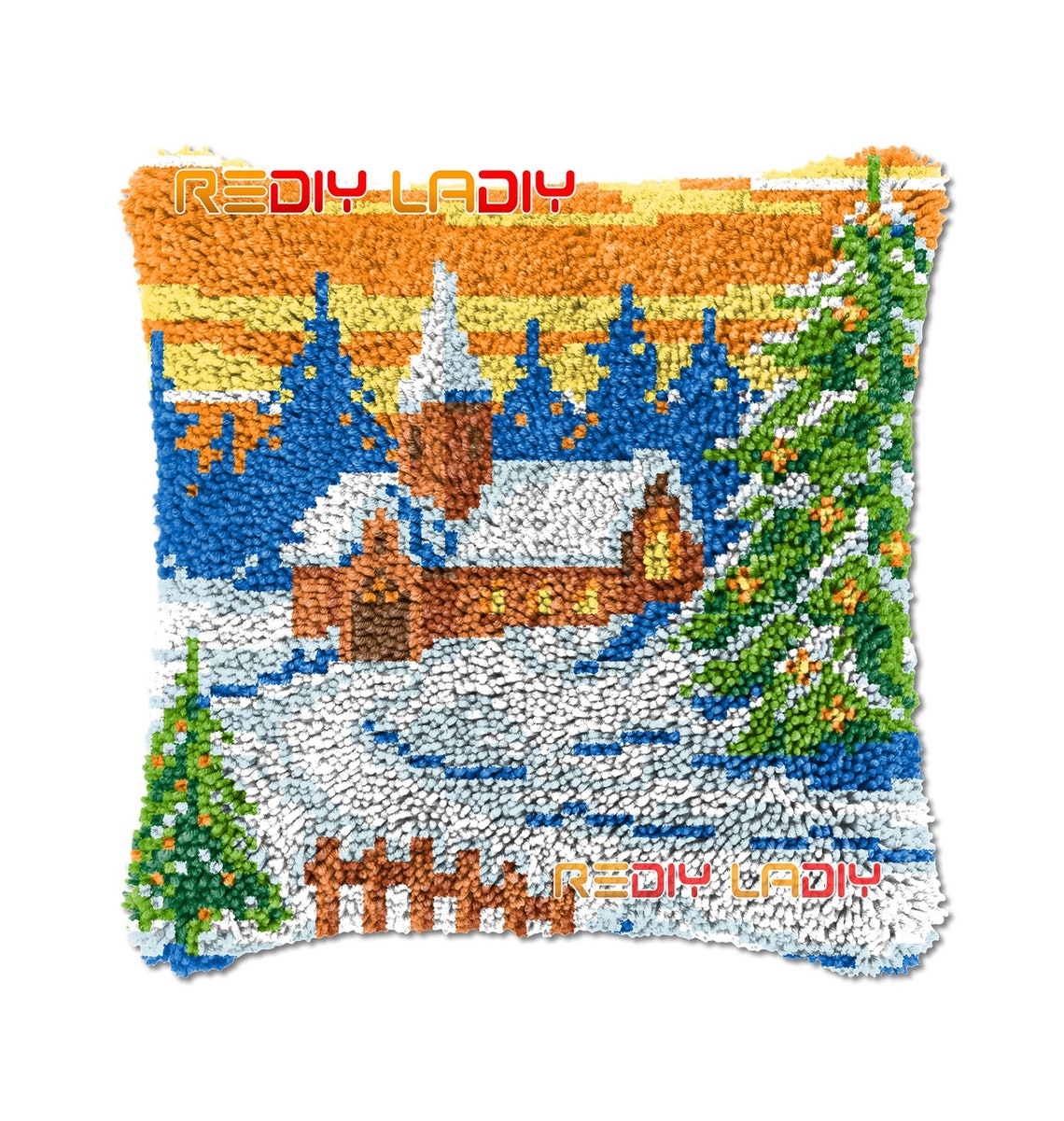 Latch Hook Cushion Snow Church DIY Needlepoint Kits Chunky | Etsy