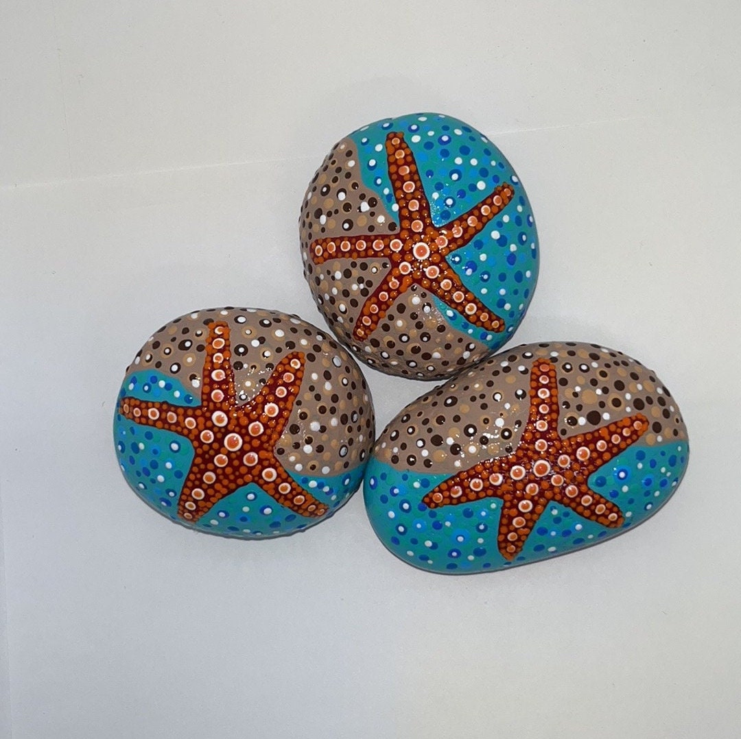 Mandala Rock Art Trio of Starfish on the Beach - Etsy