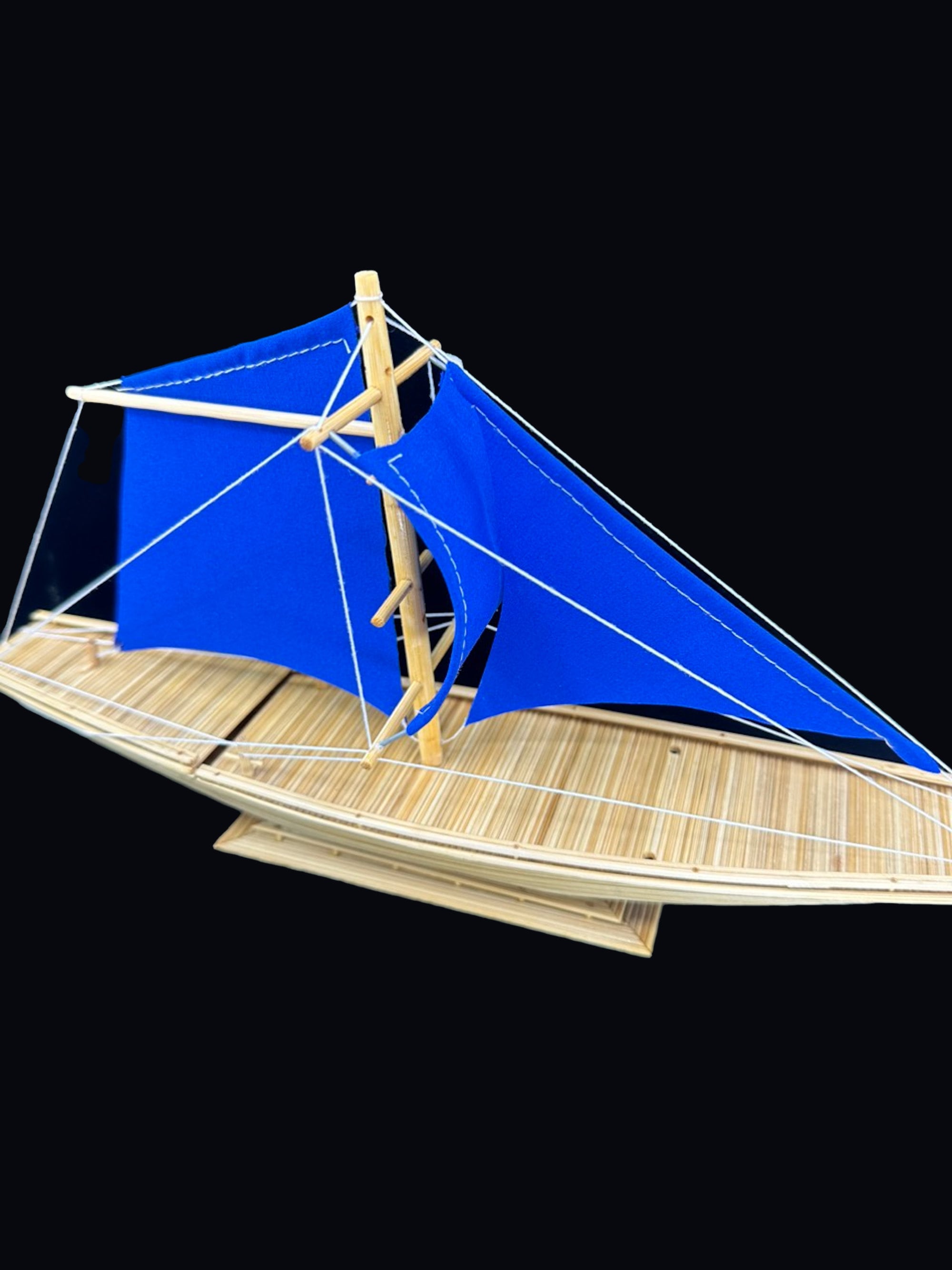 Handmade Boat With Blue Sail, Vintage Boat, Sailboat Decor, Original ...