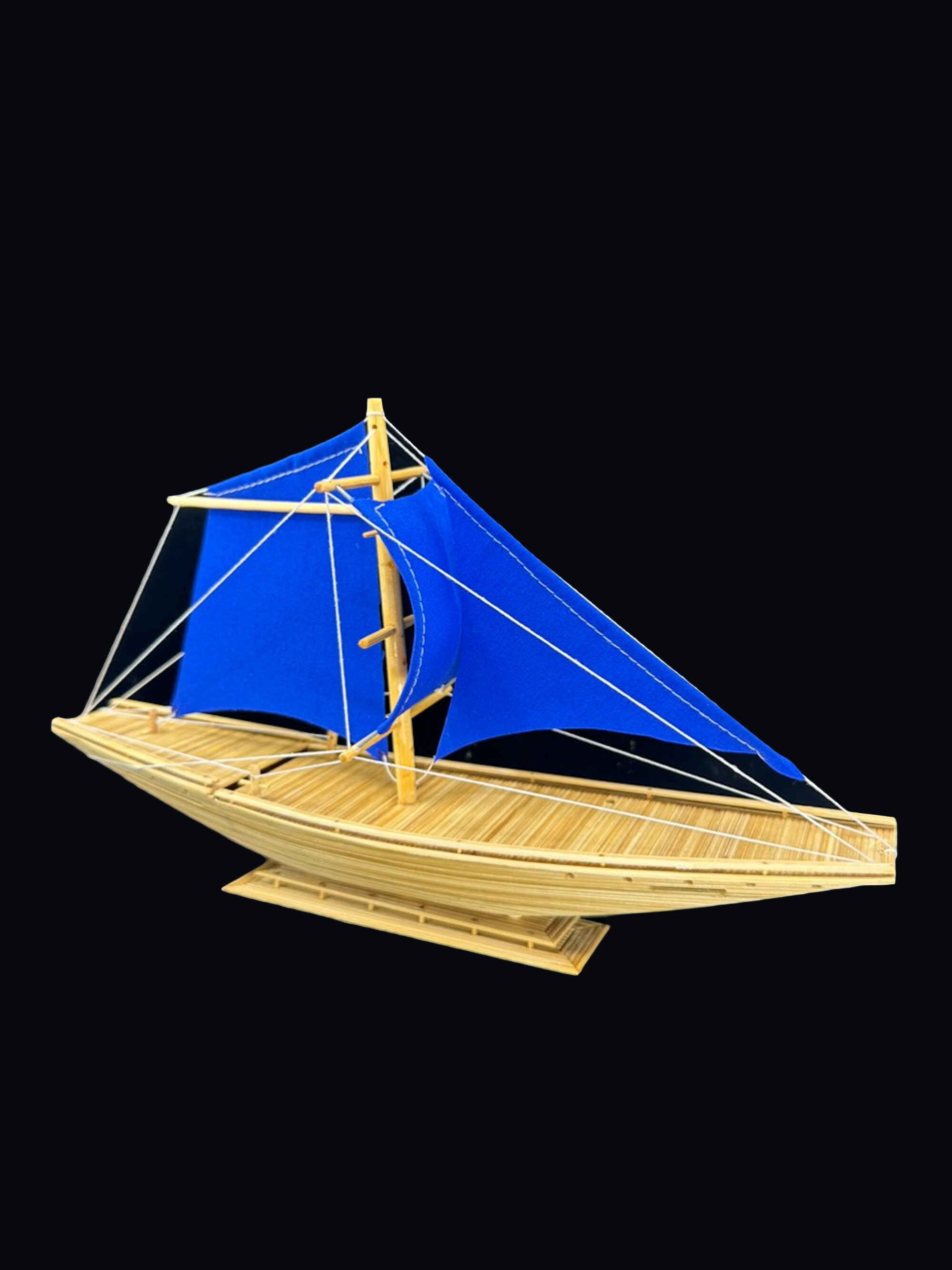 Handmade Boat With Blue Sail, Vintage Boat, Sailboat Decor, Original ...