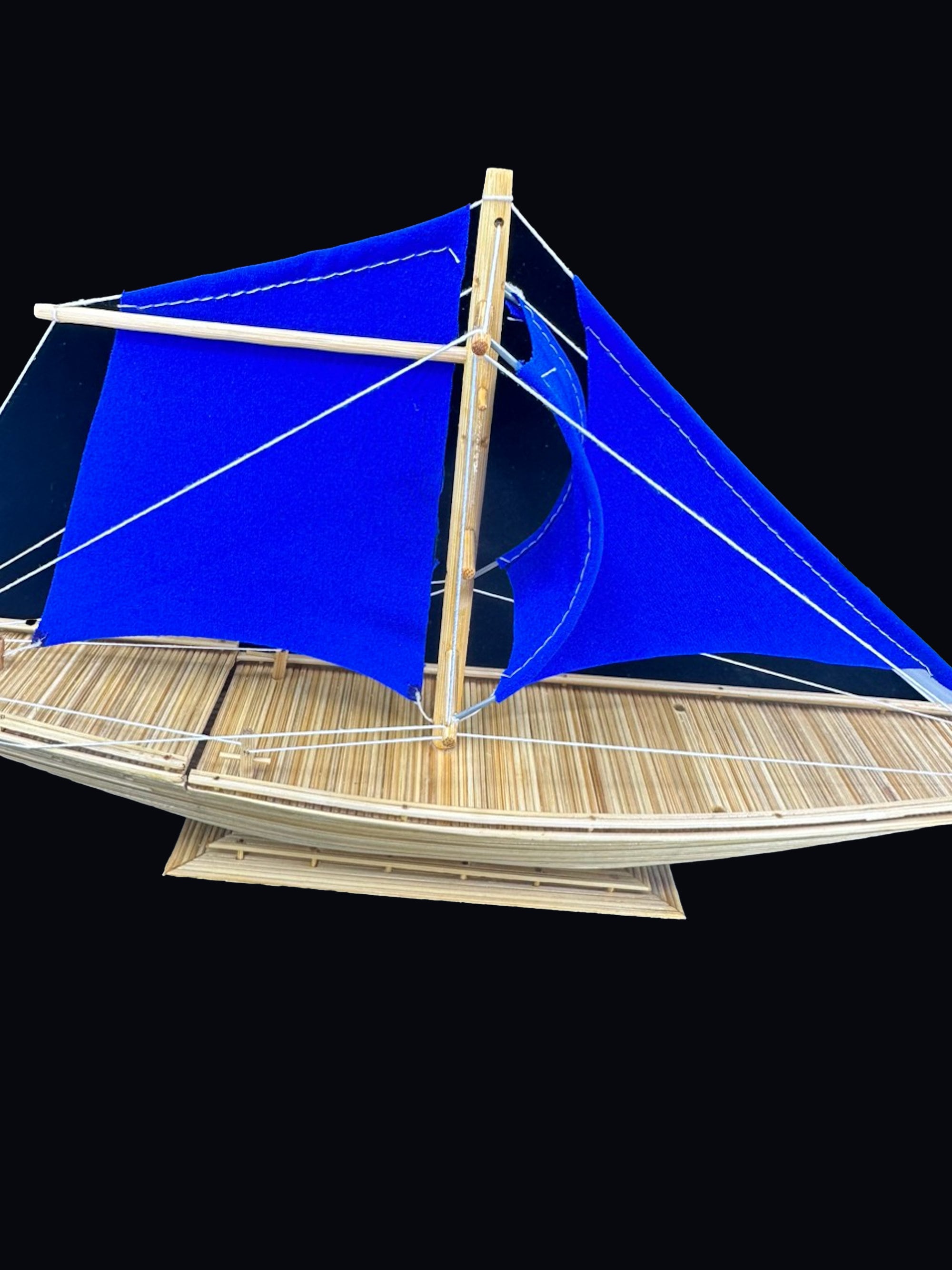 Handmade Boat With Blue Sail, Vintage Boat, Sailboat Decor, Original ...