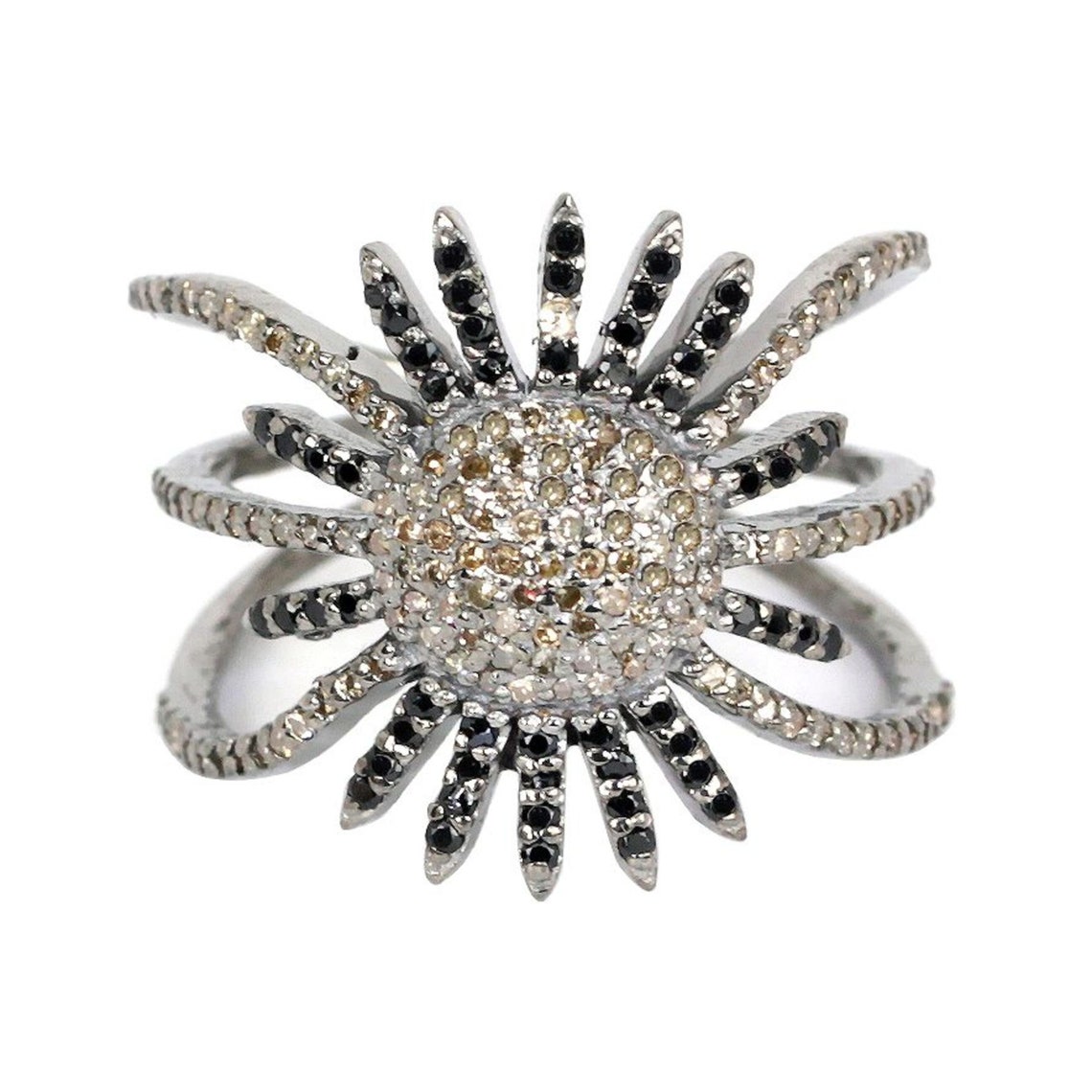 Diamond Sunburst Ring Sterling Silver Ring Black Spinel | Etsy