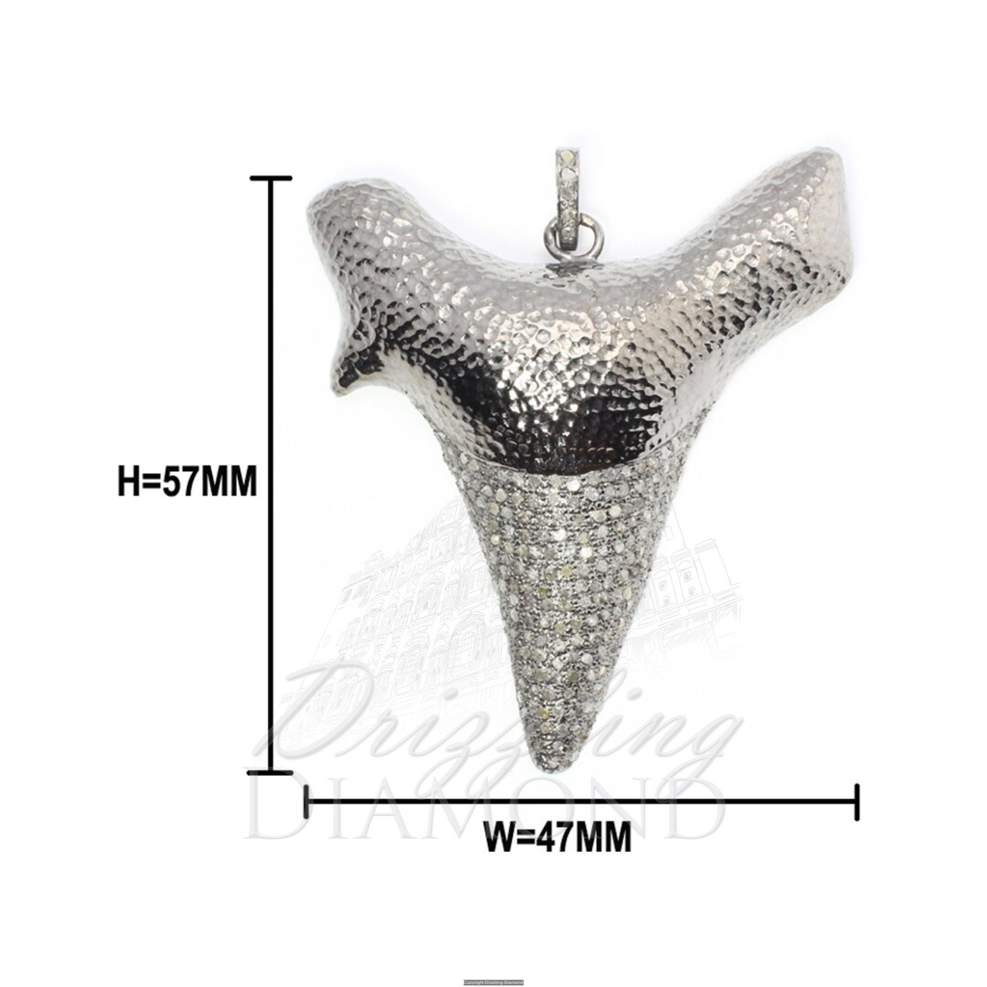 Natural Pave Diamond Sharktooth Shape Pendant925 Silver - Etsy