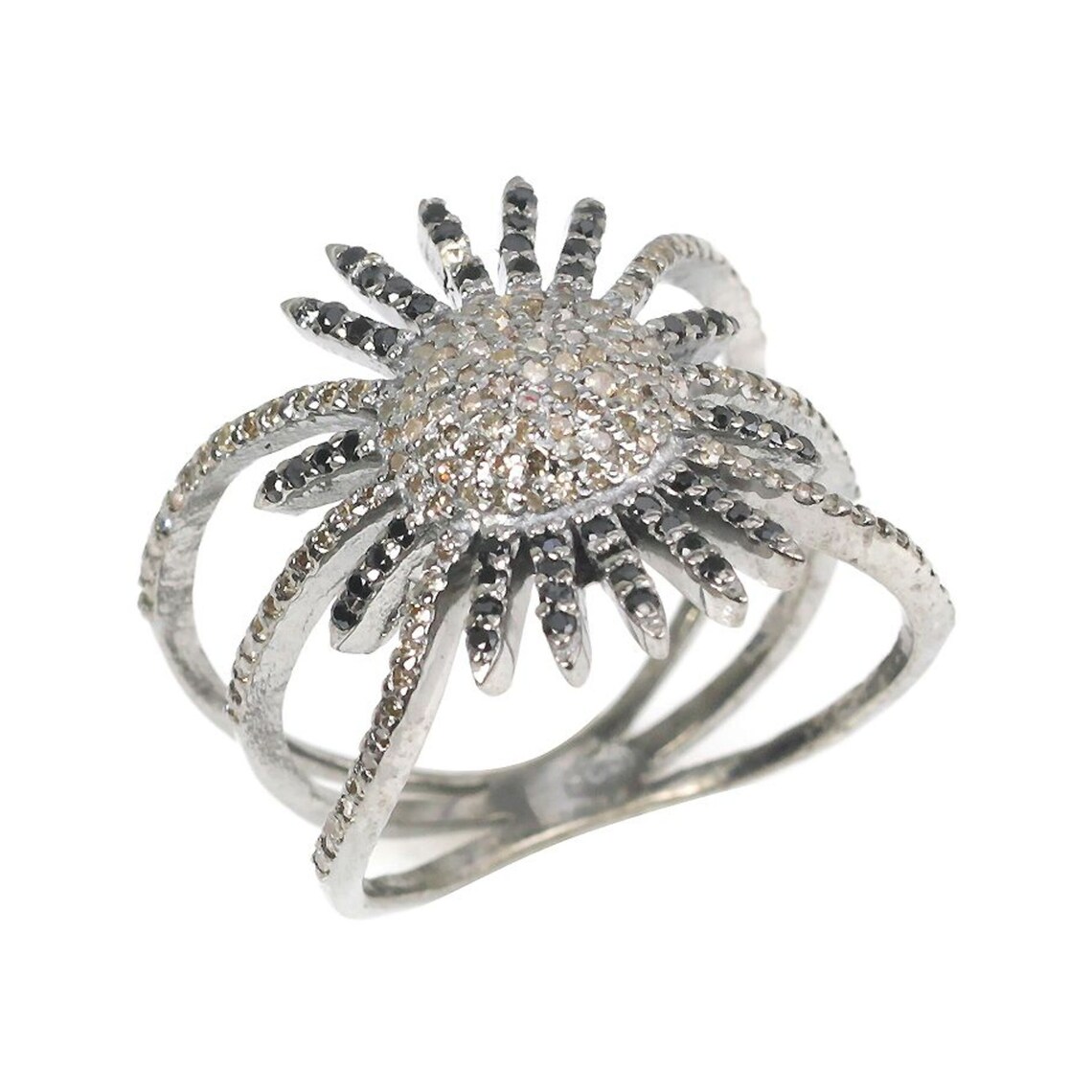 Diamond Sunburst Ring Sterling Silver Ring Black Spinel | Etsy