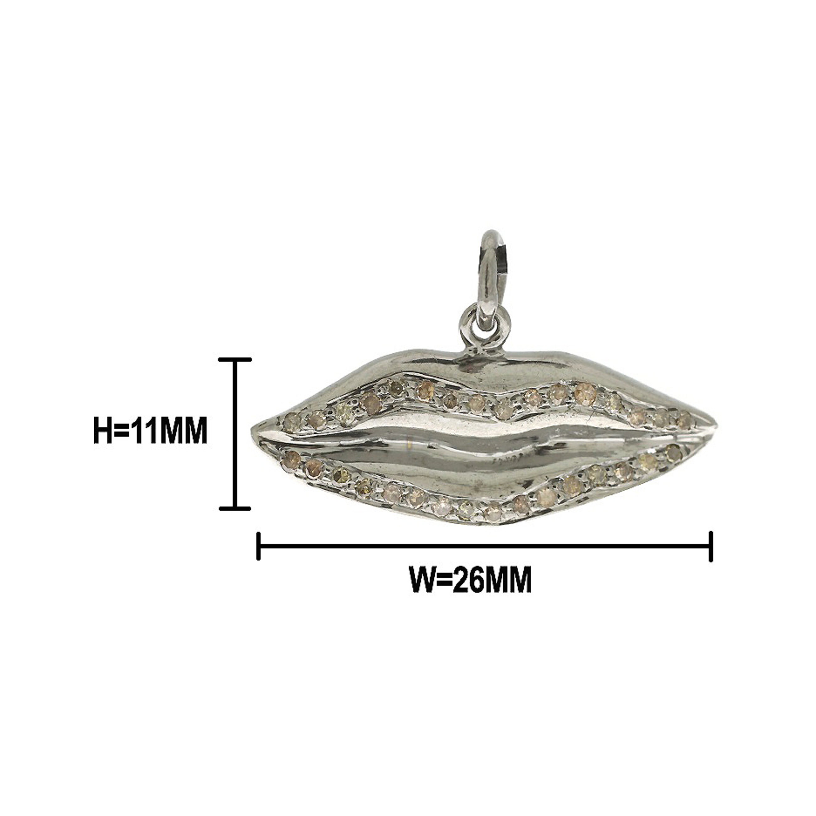 Pave Diamond Lip Shape Pendant, 925 Silver Pendant, Diamond Charm ...