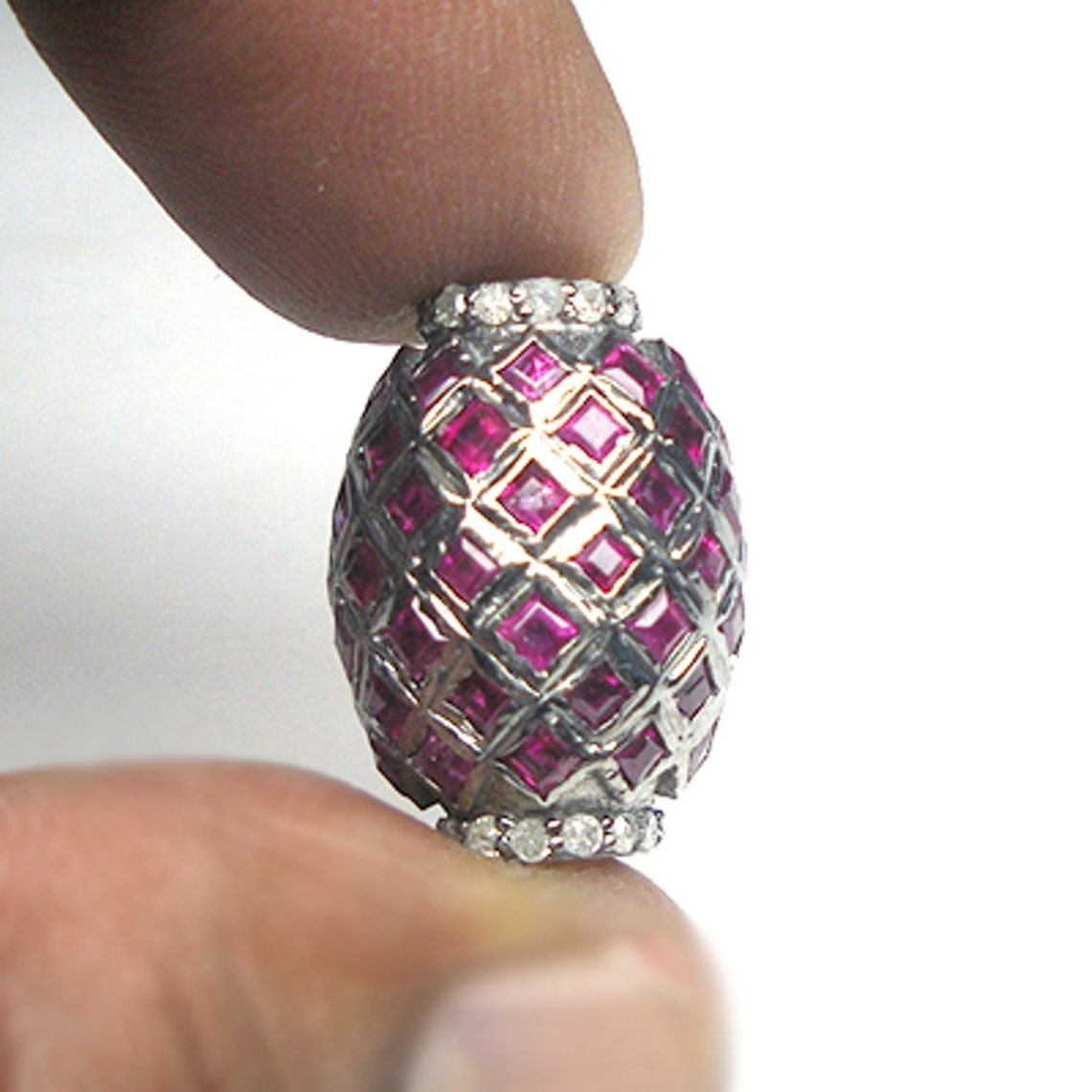 Ruby Pave Diamond Beads 925 Silver Beads Gemstone Beads | Etsy