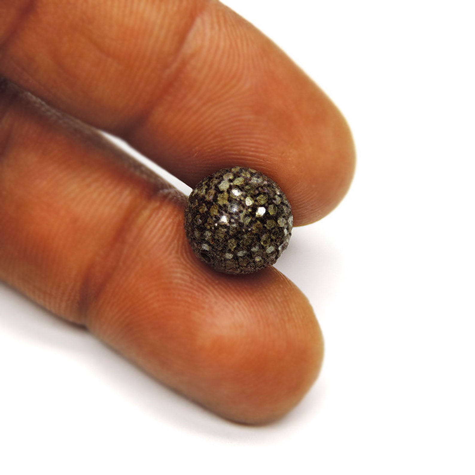 Natural Pave Diamond 10MM Round Bead Ball/925 Sterling Silver - Etsy
