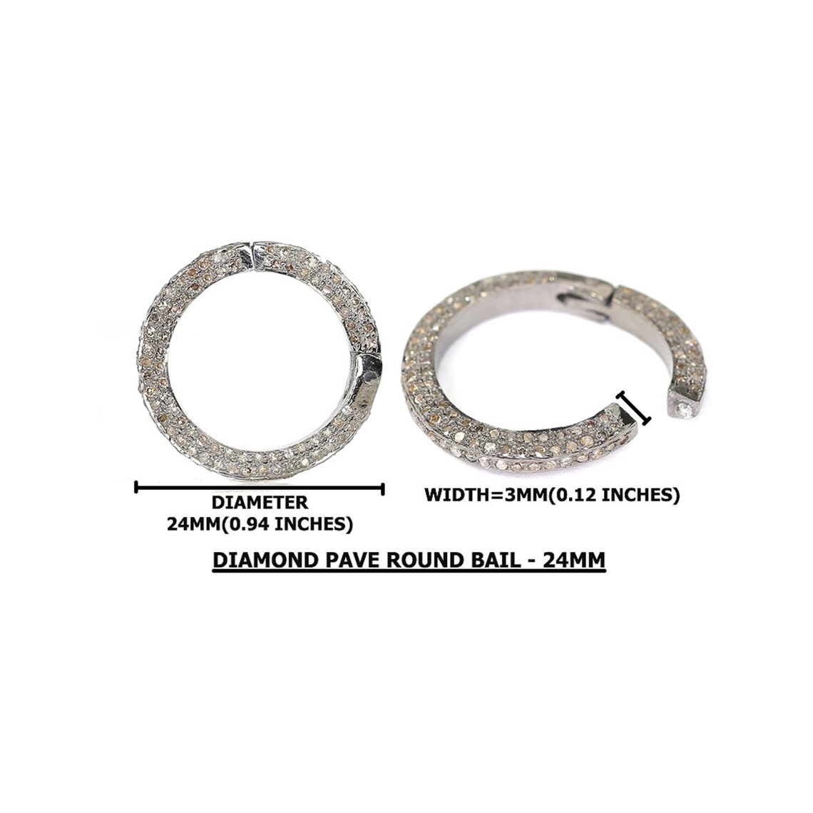 Genuine Diamond Round Openable Bail .925 Sterling Silver | Etsy