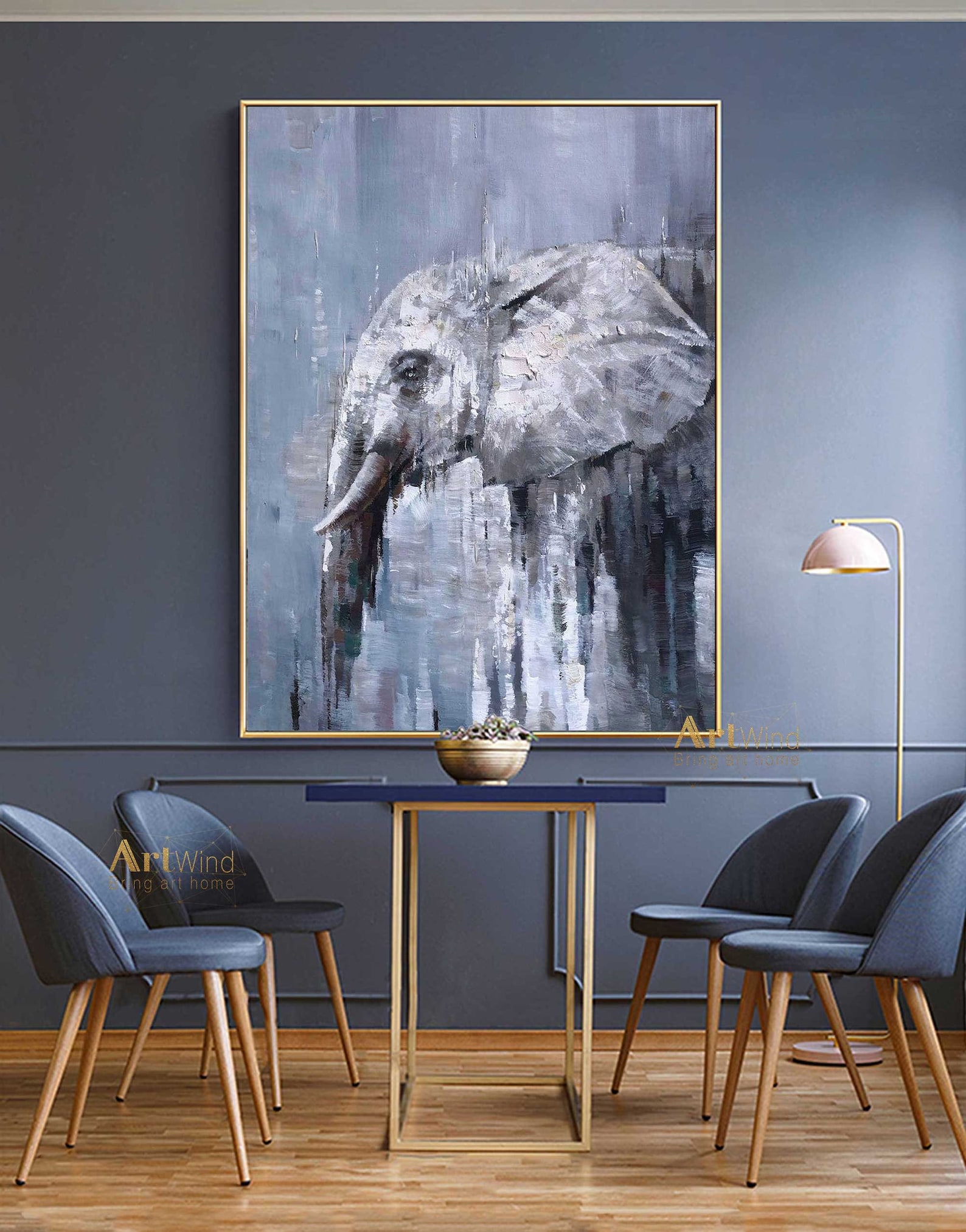 Blue Gray Elephant Painting Grey Original Animal Painting - Etsy