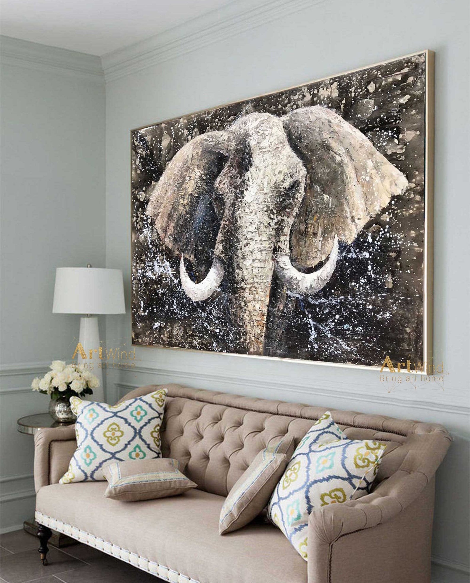 Black Original Elephant Painting Grey Elephant Canvas Art - Etsy