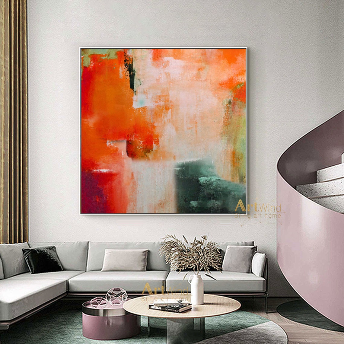 Large Red Abstract Canvas Art Green Modern Wall Art Colorful - Etsy