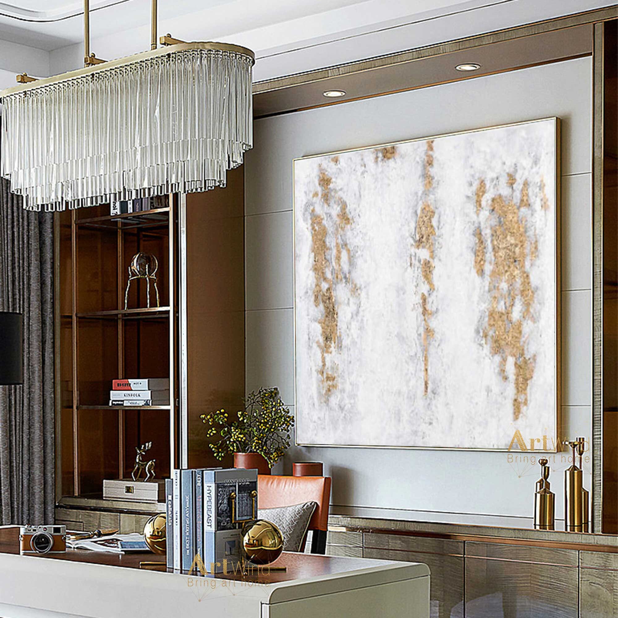 Large White and Gold Canvas Art White Abstract Painting Modern | Etsy