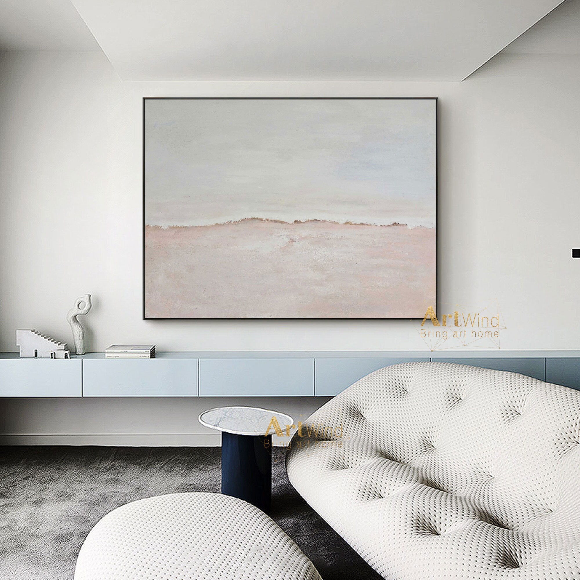 Large Pink Seascape Painting White Modern Wall Art Seaside - Etsy Hong Kong